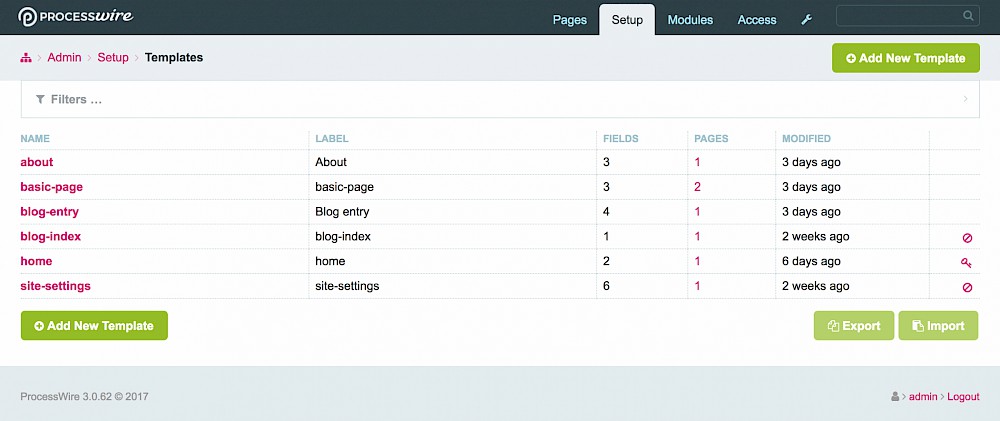 Processwire templates and how to create them