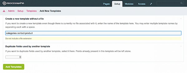 Processwire templates and how to create them